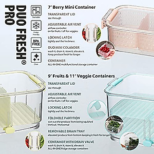 Felli Duo Fresh Produce Saver + Veggie Fruit Berry Storage Strainer Bin + Colander with Drain, ALL IN ONE Container Set for Refrigerator, Dishwasher Safe, Keep Food Lettuce Fresh Longer, Kitchen Vegetable Keeper Fridge Organizer, Housewarming Mothers Day
