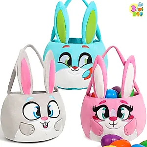 JOYIN 3 Pcs Plush Easter Bunny Basket, Cute Bunny Basket with Long Plush Ear for Baby Girls Boys Easter Egg Hunting, Party Supplies, Decorations, Candy Gifts Storage
