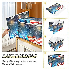 innewgogo Patriotic Usa Flag Storage Bins with Lids for Organizing Storage Bin with Handles Oxford Cloth Storage Cube Box for Bed Room