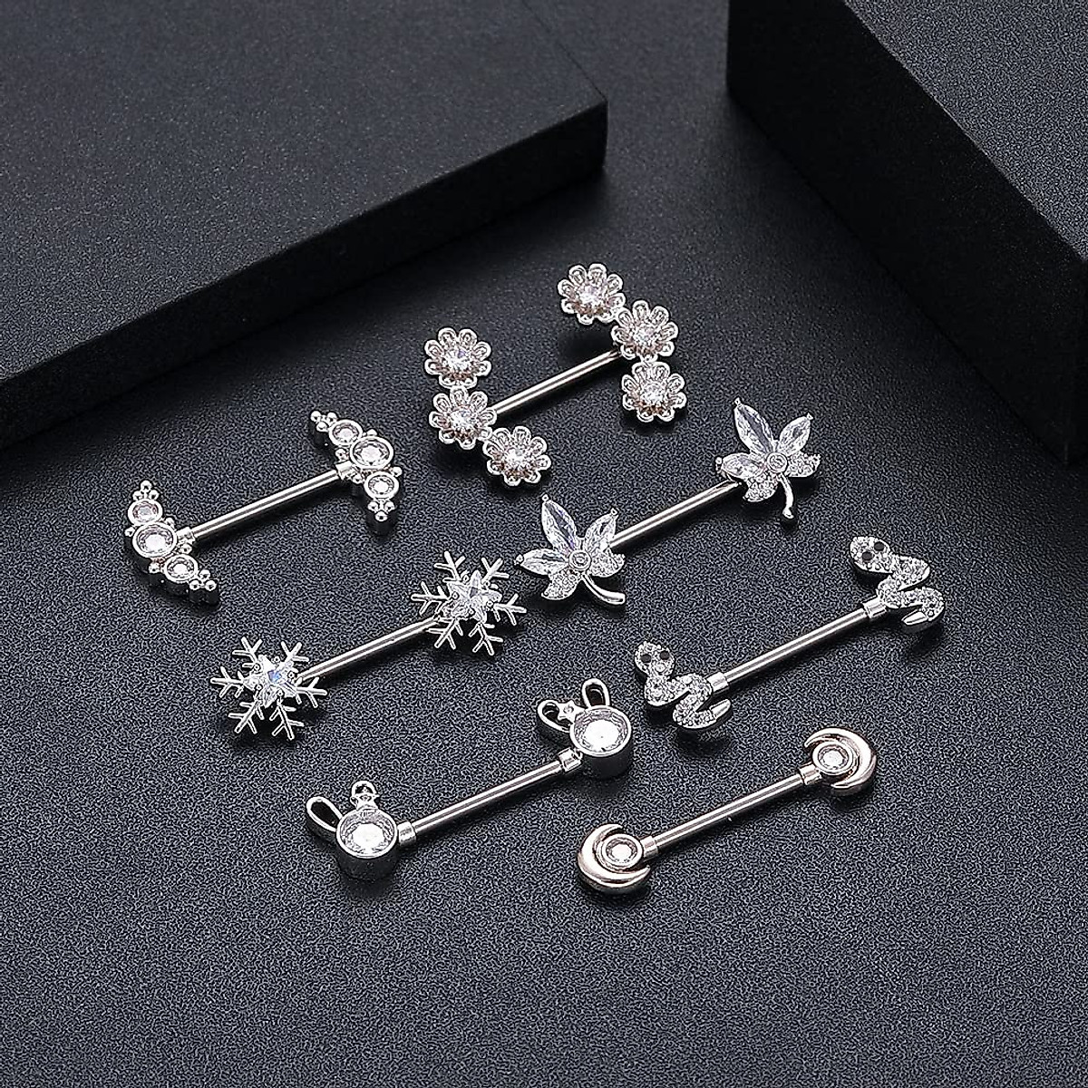14G Cute Rabbit Nipple Rings Stainless Steel Cubic Zirconia Crystal Bunny Tongue Ring Nipple Studs Barbell Piercing Bar Body Pierced Jewelry Gifts for Women BFF