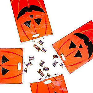 Super Z Outlet 50 Piece 11" x 17" Jack-O-Lantern Trick or Treat Bags Orange Pumpkin Face Halloween Plastic Candy Bags for Party Favors, Snacks, Decoration