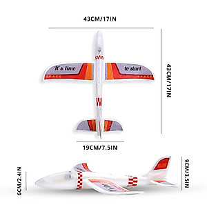 EagleStone Airplane Toy 2 Pack LED Foam Airplane for Kids Large Throwing Foam Plane 2 Flight Mode Glider Plane Flying Toys with 2 Sticker Styrofoam Airplanes for Boys&Girls Age 3 or Above Best Gift