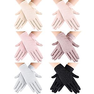 6 Pairs Women Summer UV Protection Gloves Touchscreen Driving Gloves Non-Slip Sun Protective Gloves (Purple, Black, Pink, Light Pink, Beige, Gray)