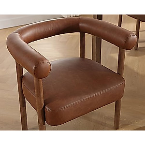 VESCASA Upholstered Dining Chairs with Natural Brush Wood Legs, Faux Leather Mid-Century Modern PU Dining Chairs with Curve Padded Open Back for Dining Room, Kitchen, Set of 2, Brown