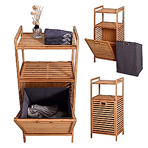 Lestar Bathroom Hamper Laundry Basket Bamboo Storage Organizer (Type 3-w/2 tier Shelf)