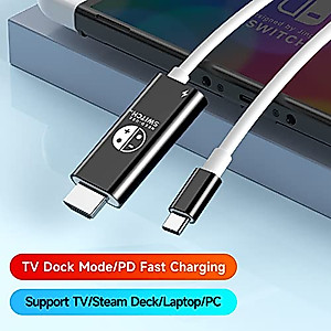JINGDU Portable HDMI Adapter Compatible with Nintendo Switch NS/OLED, USB C to HDMI Cable Replaces The Original Switch Dock for TV Screen Mirroring, Convenient for Travel, 4K HD, 2m, Black