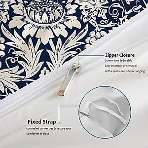 RIVINE Willam Morris Style Duvet Cover Set 3 Pieces Sunflowers Iris (Blue) Pattern Soft Bedroom Bedding Set with 2 Pillow Shams Zipper 4 Ties Full