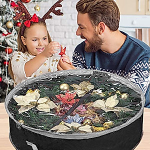 Primode Wreath Storage Bag 36" | Garland Wreaths Container with Clear Window for Easy Xmas Holiday Storage | Durable 600D Oxford Material