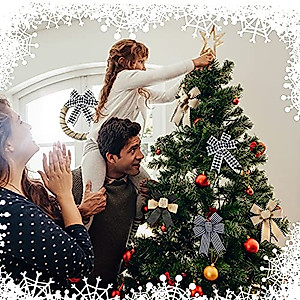 6 Rolls Wired Edge Ribbons 2.5 Inches x 24 Yards Burlap Ribbon Black and White Fabric Ribbons Plaid Stripe Craft Wired Ribbon Christmas Tree Ribbon for Farmhouse Holiday Wreath Home Decor