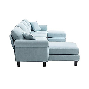TRIPLE TREE Modern Large Linen Fabric U-Shape Accent Sofa, Modular Couch 4-Seat Sofa Sectional with Reversible Ottomans for Apartment Living Room Furniture Sets, Weight Capacity 800 LBS, Light Blue
