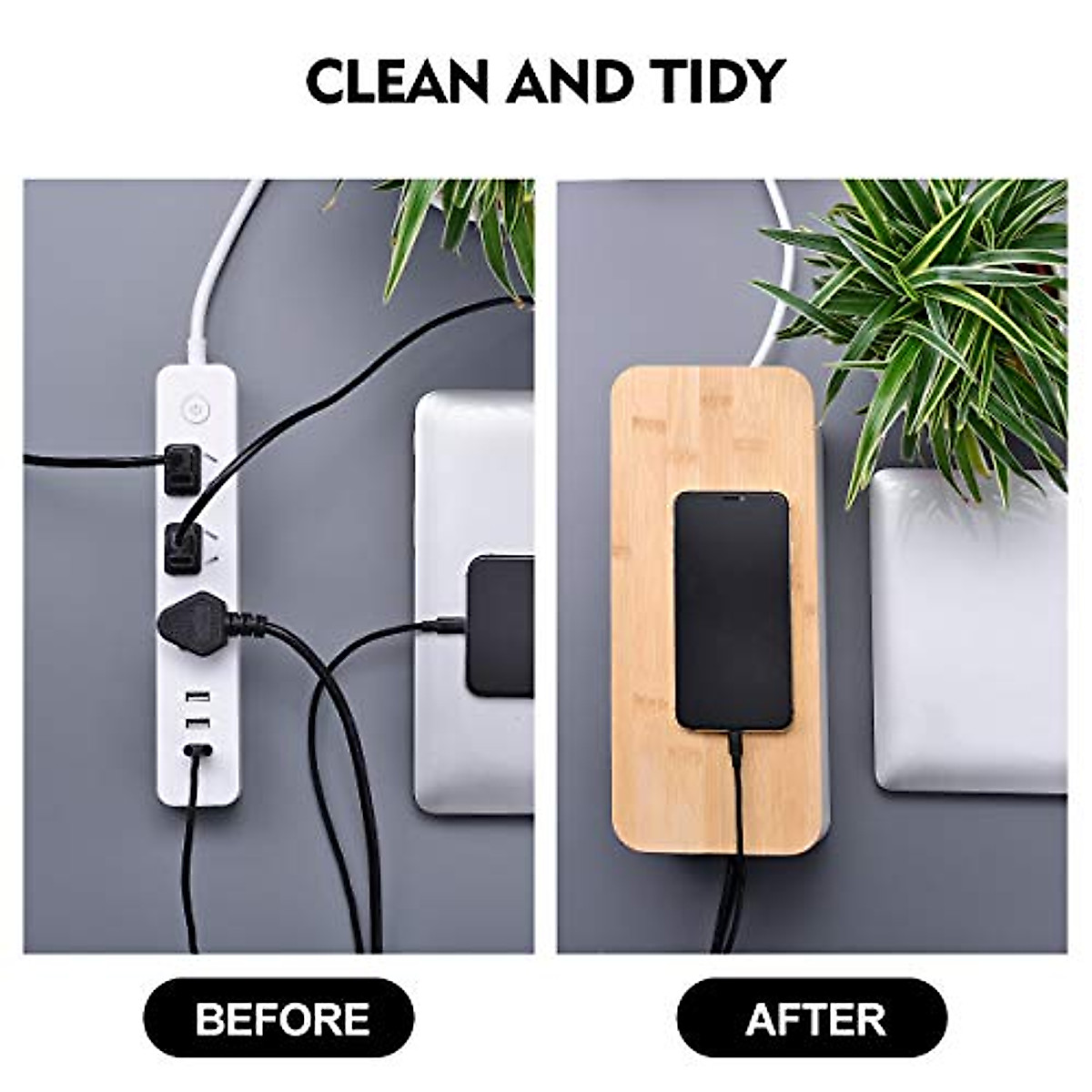 2 Pack Large Cable Management Box – Wooden Style Cord Organizer Box and Cover for TV Wires, Computer, Router, USB Hub and Under Desk Power Strip – Safe ABS Material and Baby-Pets Proof Lock (White)