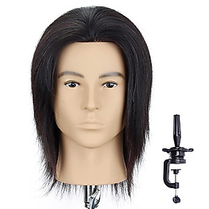 HAIRWAY Male Mannequin Head with 100% Human Hair 8 Inch Hairdresser Practice Cosmetology Styling Training Manikin Doll Head with Table Stand Clamp (Natural Black)
