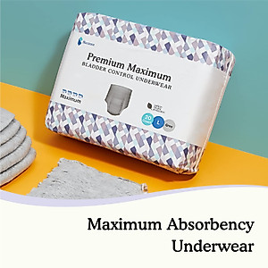 Because Maximum Incontinence Underwear for Men - Heavy Bladder Leak Protection, Ideal for Overnight Leakage, Sleek, Invisible Fit, Grey, Small/Medium -Absorbs 4 Cups - 80 Count (4 Packs of 20)
