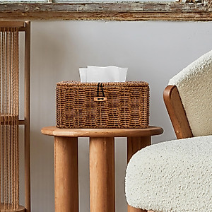WeeNest Rectangular Wicker Tissue Box Cover - Facial Tissues Box Holder, Resin Wicker, Toffee