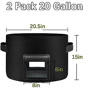 TCBWFY 20Gallon Potato Grow Bags with 2 Flaps,2 Pack Heavy Duty 14oz/yd² Potato Grow Bags,Planting Bag with Sturdy Handles and 2 Harvest Windows,Vegetable Grow Bags for Planting Potato,Carrots