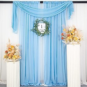 ShinyBeauty Chiffon Backdrop Curtain 10FT Light Blue Sheer Curtains 2 Panels 29x120-Inch Semi-Sheer Rod Pocket-Curtains Light Blue Chiffon Fabric Drapes for Baby Shower,Wedding