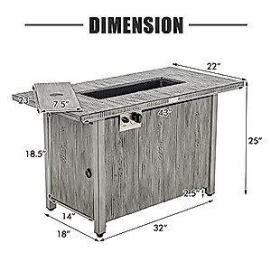 HAPPYGRILL 43 Inches Outdoor Propane Fire Pit Table, 50,000 BTU Gas Fire Pit Table with Lid, Protective Cover and Lava Rocks, Pulse Ignition Gas Fire Table for Backyard Garden Patio, CSA Certification