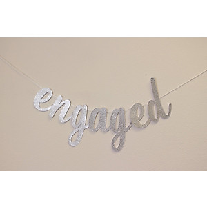 All About Details Engaged Cursive Banner, Engagement, Bridal Shower, Party Banner, Party Decor, Photo Backdrop, 1set (Silver)
