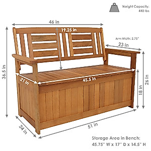 Sunnydaze 51-Inch Meranti Wood Outdoor Storage Bench with Teak Oil Finish