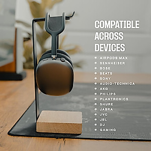 Universal Headphone Stand for Desk - Solid Wood Headset Stand for Desk - Heavy Duty Headphone Holder Desk Stand Wood, Gaming Headphone Stand, Wood Headphones Stand Compatible with Airpods Max and More