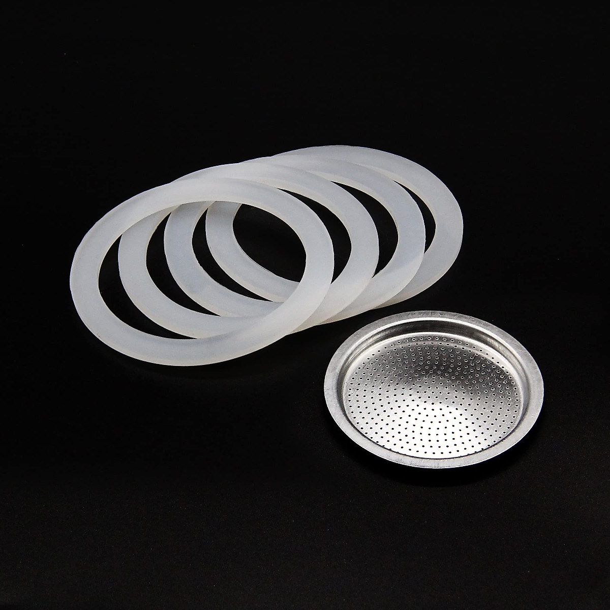 MEFONKOU 6 Cups Coffee Gasket for Bialetti Moka Aluminium Stove top Coffee Maker Pots Express - 4 Gasket and 1 Stainless Filter