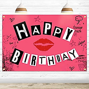 Happy Birthday Backdrop Banner Decor Hot Pink - Burn Book Birthday Party Theme Decorations for Room Y2K Aesthetic Early 2000s Teens Girls Women Supplies