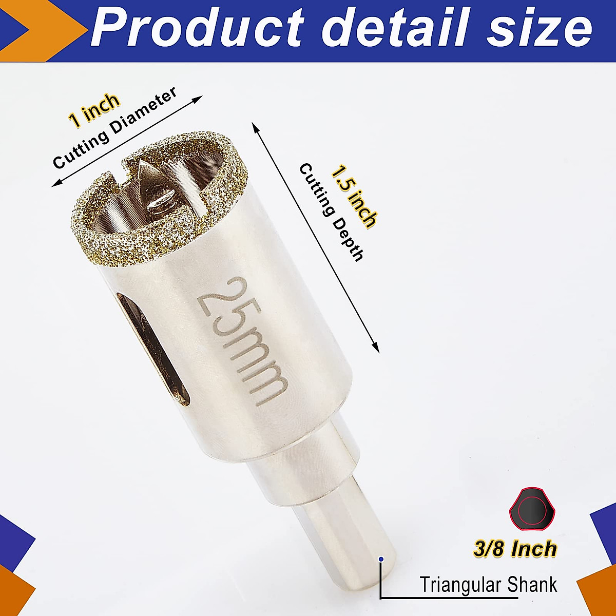 DaduoRi 1 Inch Diamond Hole Saw with Pilot Bit, 1" Tile Hole Saw with Center Drill Bit for Marble, Granite, Ceramics, Porcelain Tiles, 1-1/2" Depth of Cut for Thick Countertops