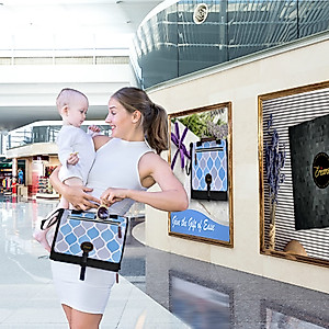 Portable Diaper Changing Pad Thick Soft Cushion Pillow - Travel Baby Mat Diaper Clutch Bag Detachable Wipes Pockets Baby Gift, Trellis Blue Grey Black