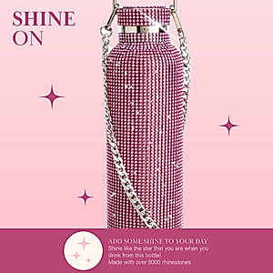 Paris Hilton Diamond Bling Water Bottle With Lid And Removable Carrying Strap, Stainless Steel Vacuum Insulated, Bedazzled With Over 5000 Rhinestones, 25-Ounce, Ombre Pink to Silver