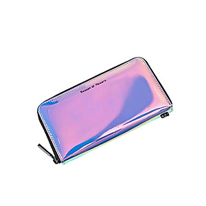 Marchome Holographic Clutch Wallet Iridescent Cellphone Handbag with Removable Lanyard (Blue, One Neck Lanyard)