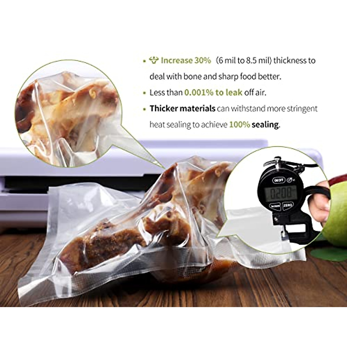 Funnyleaf 100Pk 12" ×16" 8.5mil thick Vacuum Food Sealer Bags with BPA Free and Heavy Duty,Commercial Grade Vacuum Sealer Freezer Bags Compatible with Any Type Vacuum Sealer Machine