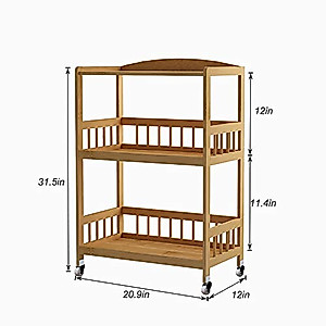 DlandHome 3-Tier Storage Shelf Unit On Wheels, Bamboo Storage Utility Cart for Kitchen/Warehouse, ZC-05 1 Pack