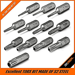 Torx Bit Set with 1/4 inch Magnetic Bit Driver,TEKPREM 12-Piece Security Torx Screwdriver Bit Set with 1 inch T5 T6 T7 T8 T9 T10 T15 T20 T25 T27 T30 T40 Tamper Resistant