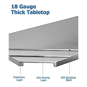 RIEDHOFF Stainless Steel Folding Table 48" x 24" Without Undershelf, [NSF Certified][Heavy Duty] Commercial Kitchen Prep Table for Home, Restaurant, Outdoor