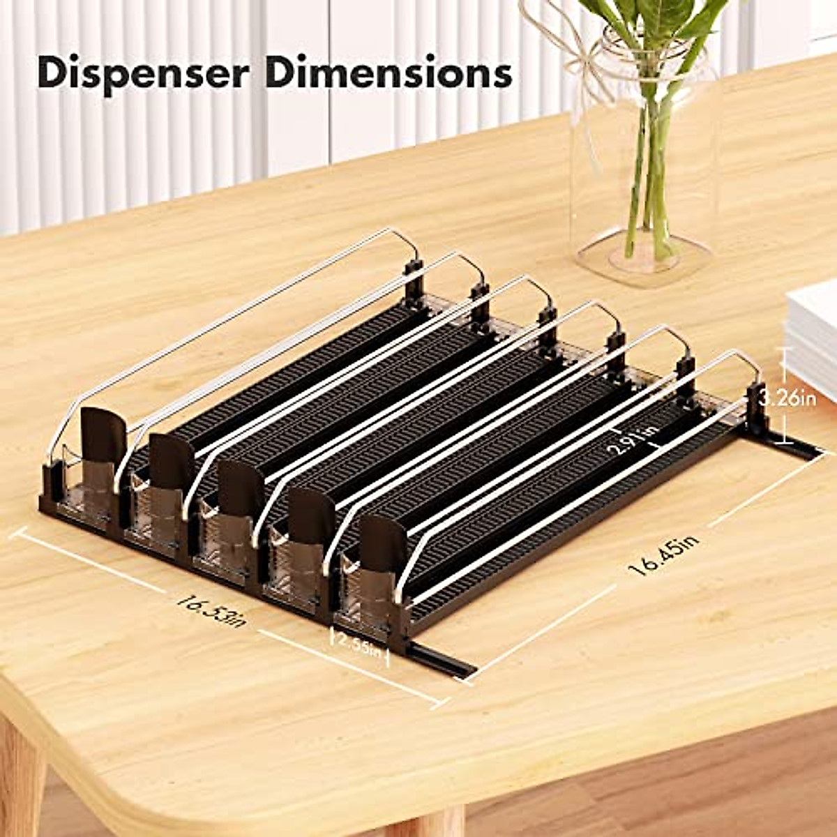 MAXTUF Drink Dispenser for Fridge, Soda Can Organizer for Refrigerator, Adjustable Width Beverage Self-Pushing Glide Rack, Up to 30 Cans Storage for Fridge Pantry (16.4 Inch, 5 Rows)