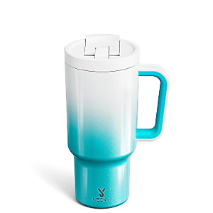 Meoky 32 oz Tumbler with Handle and Flip Straw, 100% Leakproof Tumbler with Lid and Straw, Stainless Steel Insulated Cup, Cupholder Friendly, Keeps Cold for 24 Hours (Azure)