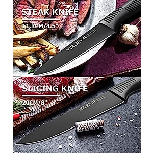 Knife Set,YOLEYA 15 Pieces Kitchen Knife Set Non Stick Coating Knife set with Block,Professional Knives Set for Kitchen