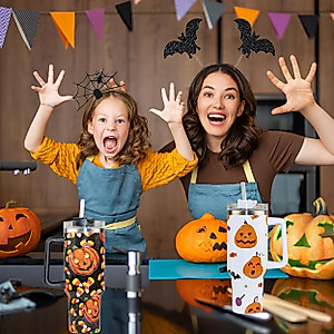 TINVSKQQKJ 40oz Pumpkin Tumbler Double Stainless Steel Insulated Halloween Cup,Stainless Steel Coffee Tumbler with Handle Double Vacuum Leak Proof Travel Coffee Mug Halloween Gifts for Women