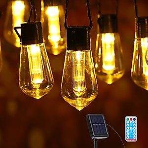 31 Feet Solar Outdoor String Lights Vintage Bulbs with 20 Dimmable Warm White Solar Powered LED Bulbs Waterproof Shatterproof Energy Saving LED Light with Solar Panel for Home Garden Festival Wedding