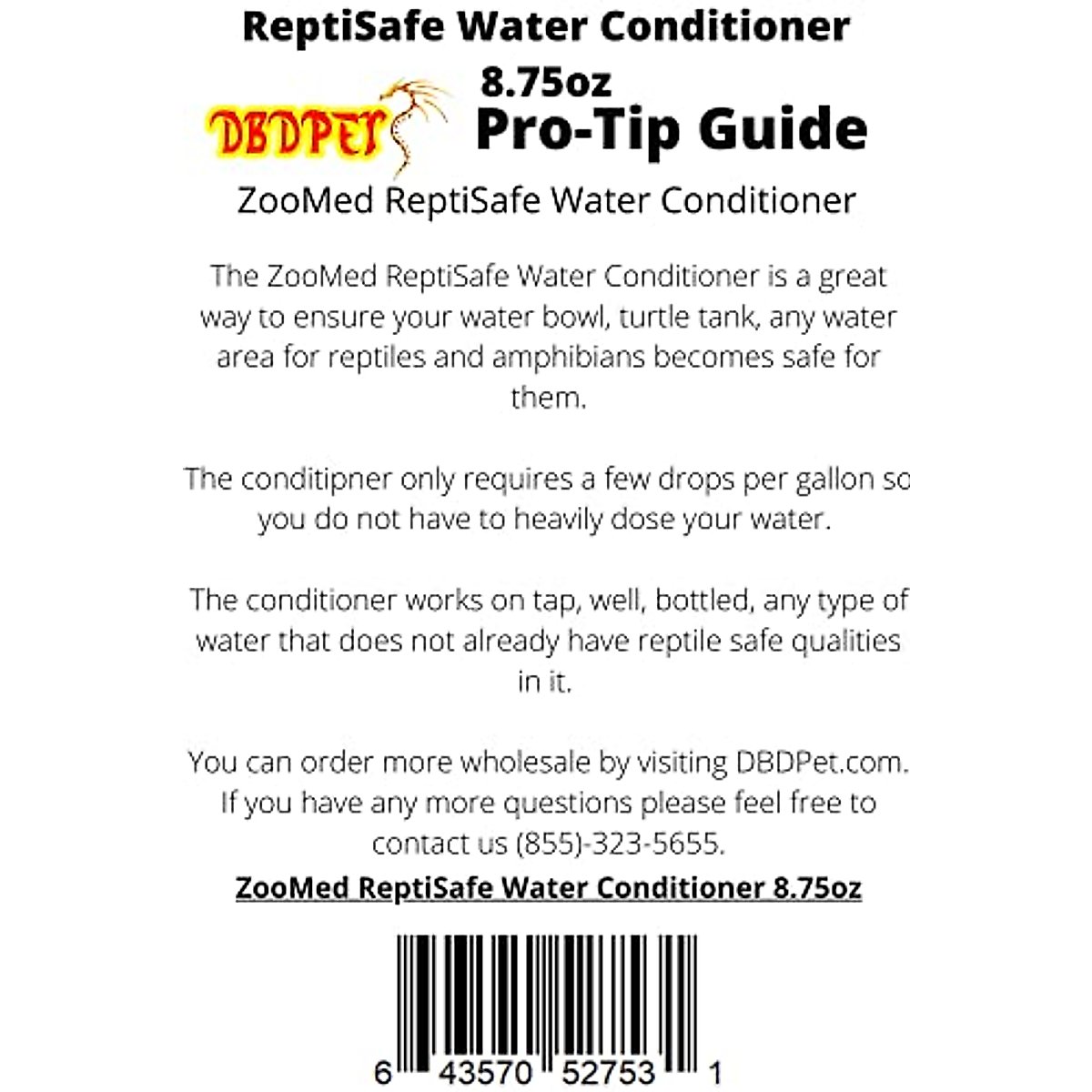 ReptiSafe Water Conditioner for Reptiles 8.75oz - Includes Attached DBDPet Pro-Tip Guide