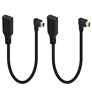 SinLoon Mini USB to Type C Short Cable 2PACK USB Type C to Mini 5-Pin Left Angle+Right Angle Charging Cord Support Sync Data for Compatible with Digital Camera MP3 Player,and More Mini B Devices (L/R)