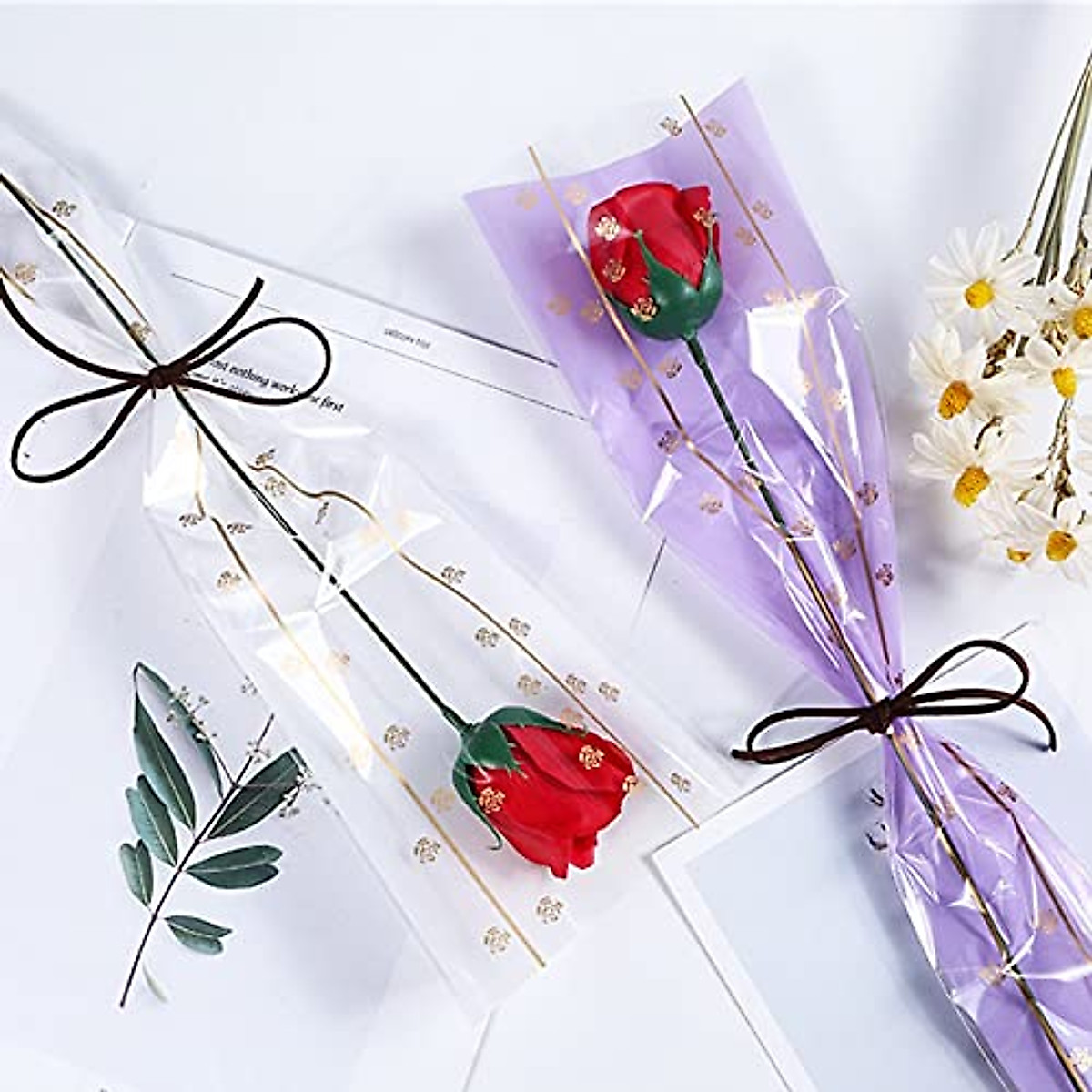 OUKEYI 150 Counts /6 Colors Flower Wrapping Paper Single Rose Packaging Bag,Florist Bouquet Supplies,Waterproof Floral Wrapping Paper 17.7 * 5 * 1.8Inch