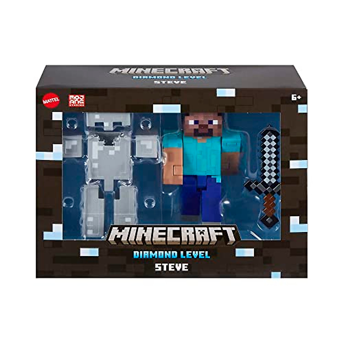 Mattel Minecraft Diamond Level Steve Action Figure & Die-Cast Accessories, Collectible Toy Inspired by Video Game, 5.5 Inch