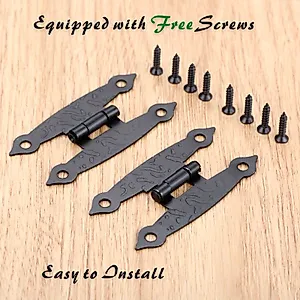 Black H Cabinet Hinges, Yetaha 10PCS Antique Decorative Metal Hinge for Doors Windows Kitchen Furniture Cupboard Wardrobe Wooden Boxes, with Mounting Screws (2.56 Inch x 1.29 Inch)