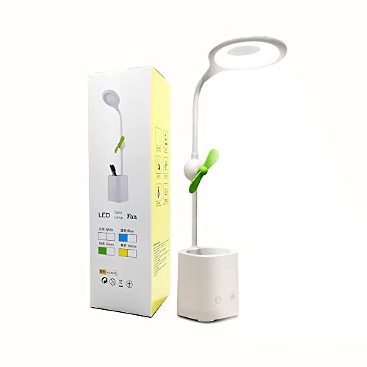 Seaciyan Led Desk Lamps, Small Cute Desk Lamp with 3 Lighting Modes, Modern Desk Ring Night Light with Pen Holder and Green Mini Fan for Home Office Bedroom