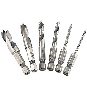Yakamoz 6Pcs 1/4 Inch Quich Change Hex Shank Stubby Drill Bit Set for Wood Stubby Brad Point Short Drill Bits Imperial