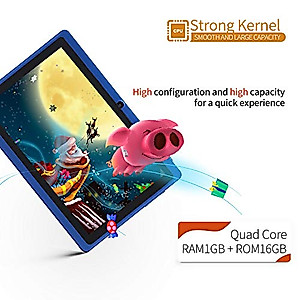 Haehne 7 inch Tablet, Android 9.0 Pie, Quad Core Processor, 1G RAM 16GB Storage, IPS Display, Dual Camera, WiFi Only, Bluetooth, Blue