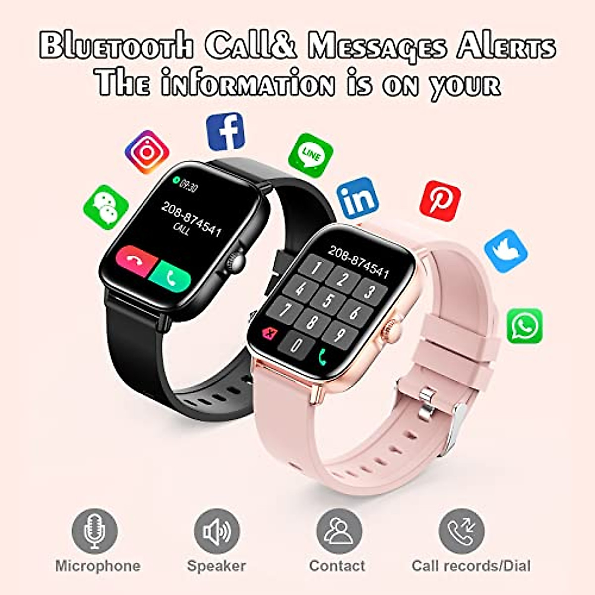 Choiknbo Smart Watch 1.7" Touch Screen Call Answer Receive/ Dial, Fitness Tracker Smart watches for Android iOS Phones, IP67 Waterproof with Sleep/ Heart Rate Activity Tracker Smartwatch for Man Women