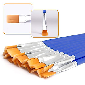 60 Pcs 9mm Wide Flat Paint Brushes Set with Nylon Hair,Small Brush Bulk for Detail Painting,Short Plastic Handle,Acrylic Oil Watercolor Fine Art Painting for Kids,Students,Starter,Teens, Adults, Artis