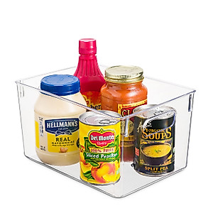 Pack Of 4 Plastic Kitchen Organization Pantry Storage Bins - Fridge Organizer, Cabinet Organizers, Household Food Storage Baskets for Countertops, Cabinets, Refrigerator, Freezer, Bedrooms, Bathrooms